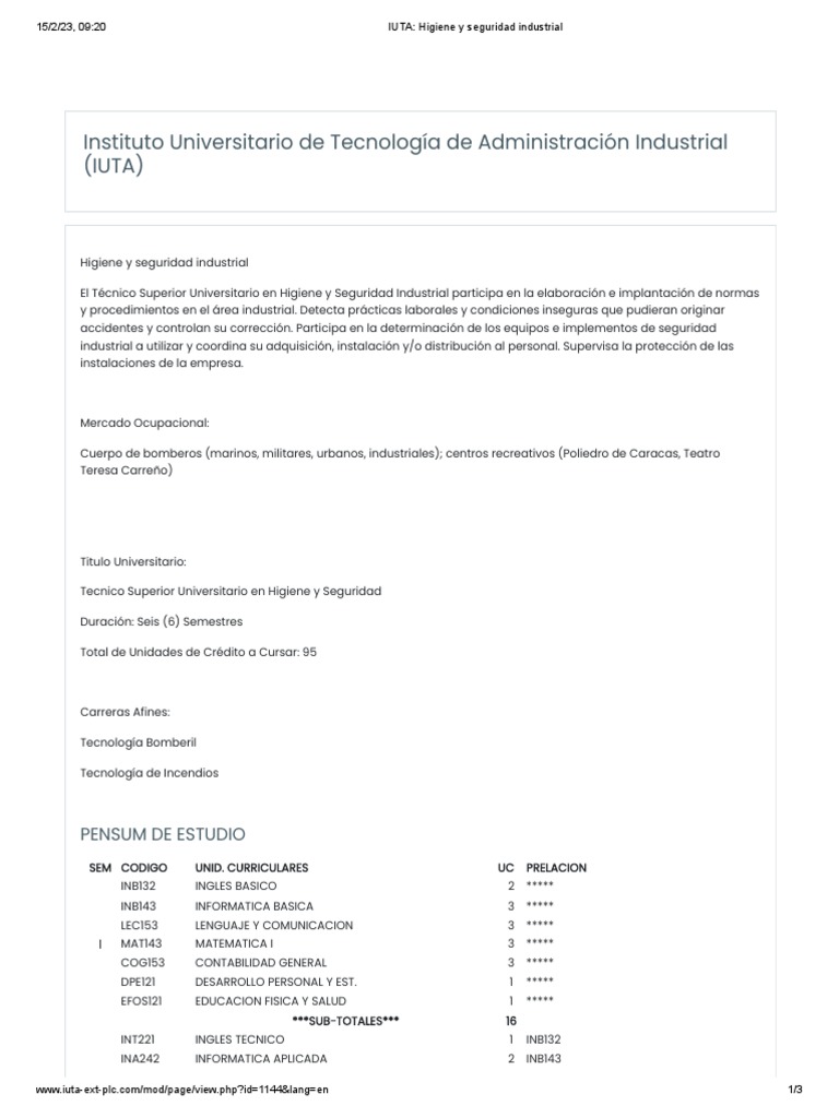IUTA - Higiene y Seguridad Industrial | PDF
