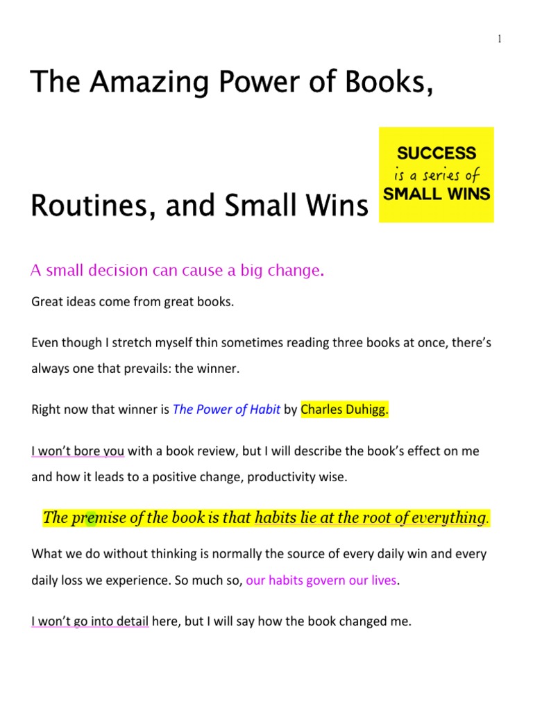 The Amazing Power of Books, Routines and Small Wins | PDF | Habits