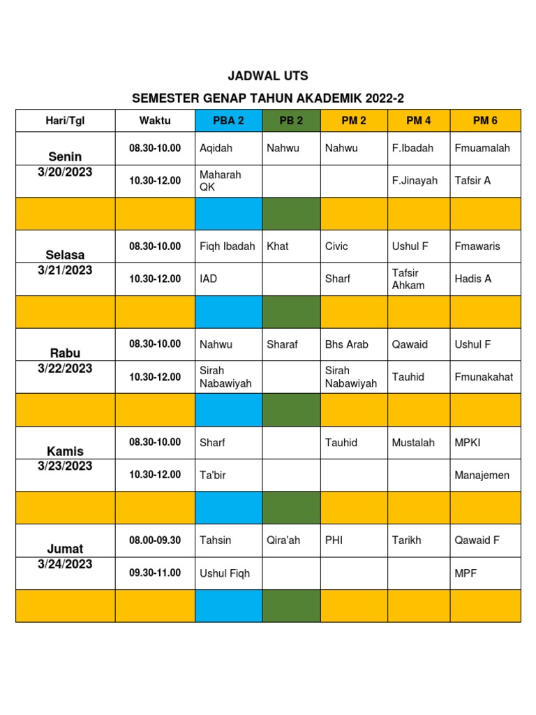 Jadwal Uts 2022-2 | PDF