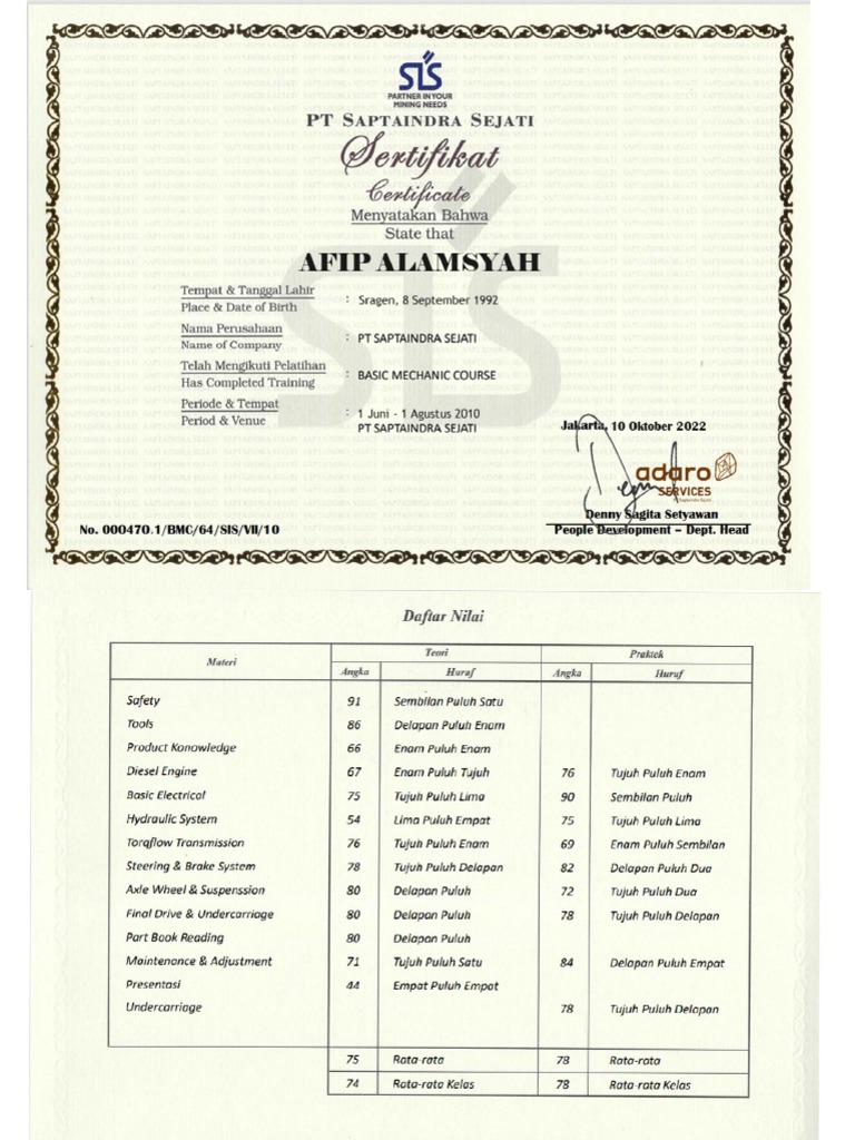 Sertifikat BMC Afip Alamsyah PDF | PDF