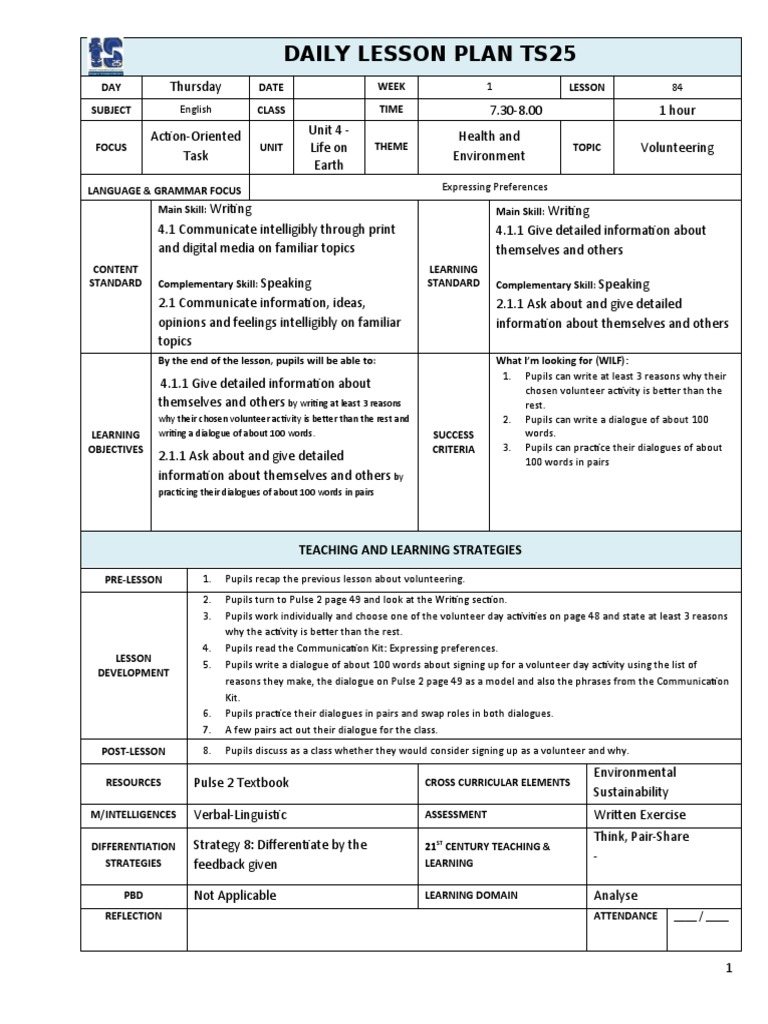 Form 1 Lesson 84 Action Oriented Task | PDF | Information | Communication