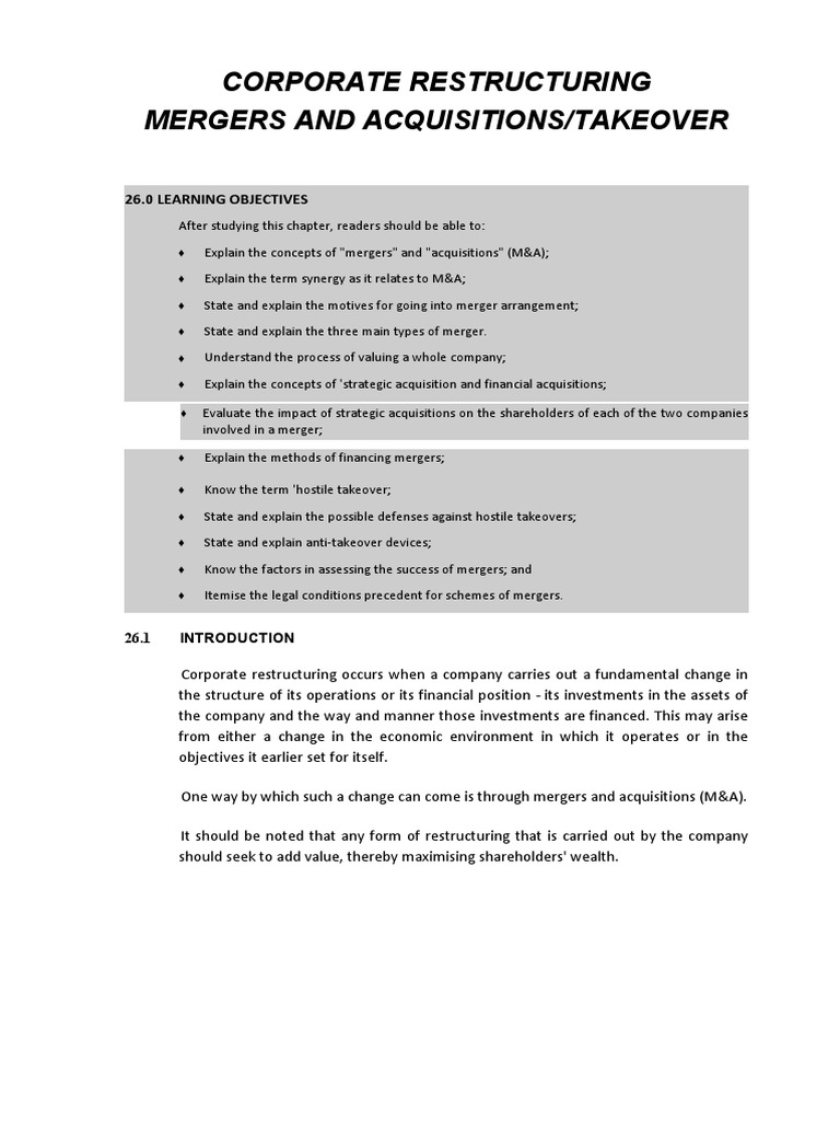 Corporate Restructuring | PDF | Mergers And Acquisitions | Valuation (Finance)