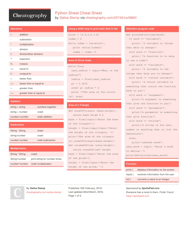 Salisa Stamp - Python Sheet | PDF | Control Flow | Letter Case