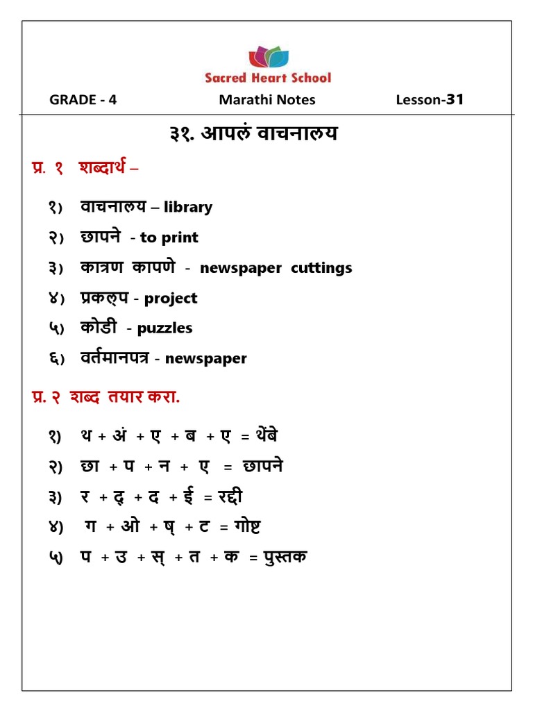 ३१. आपलं वाचनालय GRADE -4 MARATHI NOTES | PDF