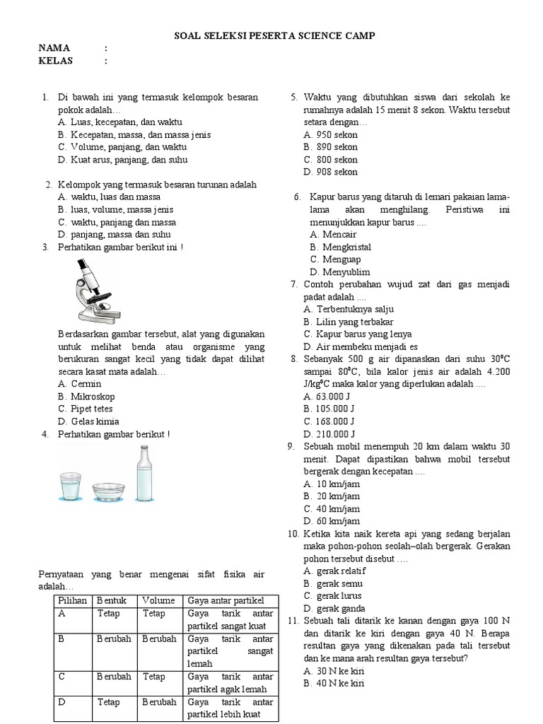 Soal Seleksi Peserta Science Camp | PDF