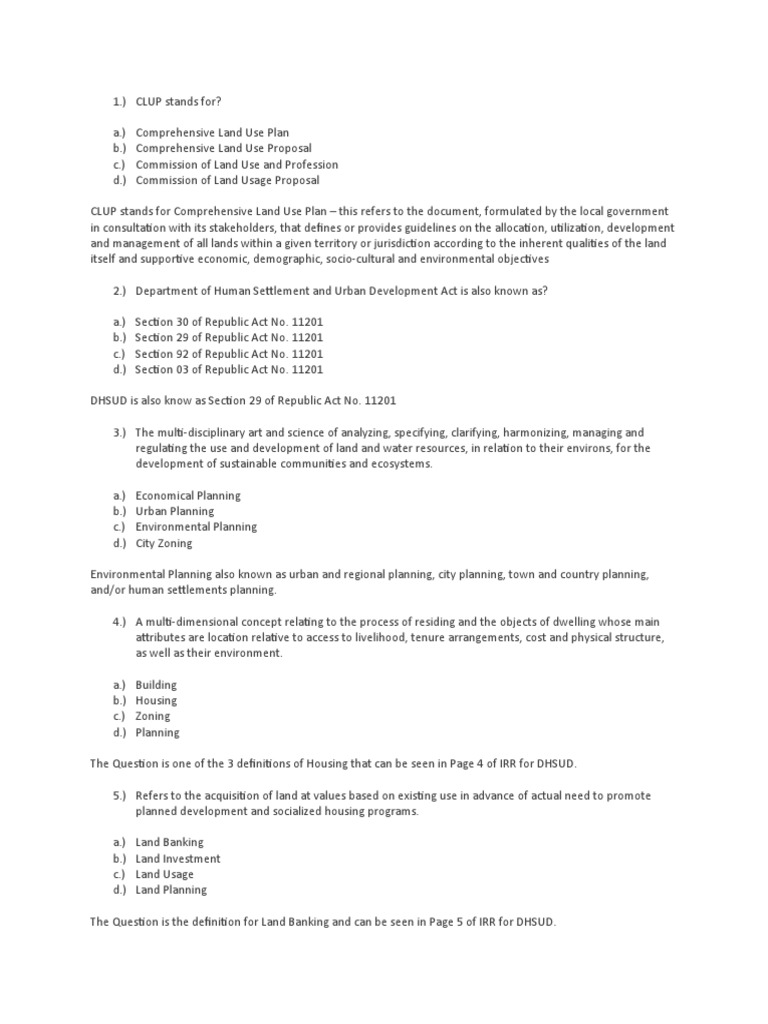 DHSUD Exam and CLUP Guidelines Overview | PDF | Land Use | Presidents ...