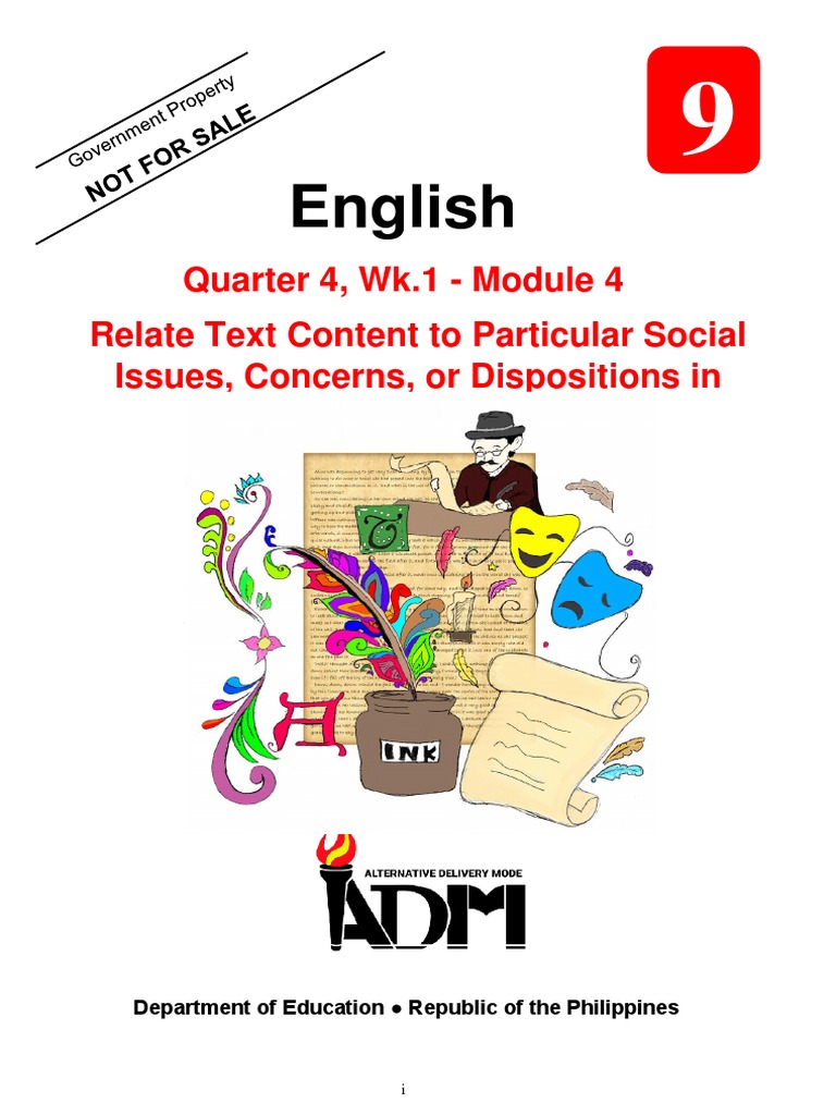 Eng9 Q4 Wk1 - Mod4 Relate Text Content To Particular-Social-Issues-Concerns-Or-Dispositions-In ...