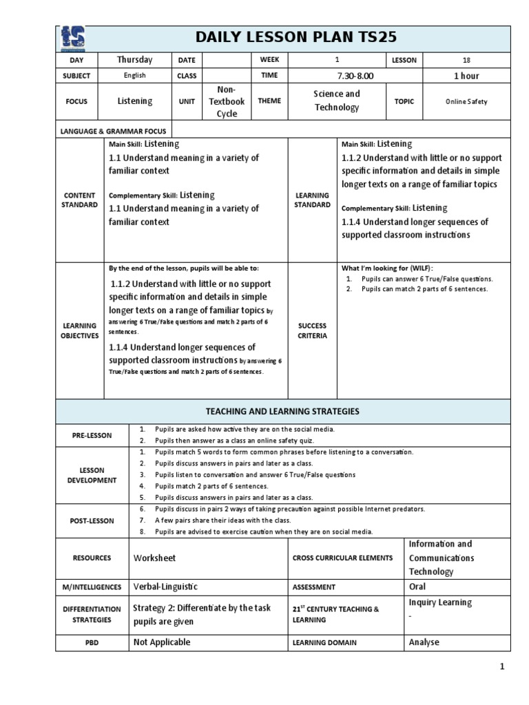 Form 1 Lesson 18 Listening | PDF | Learning | Social Media