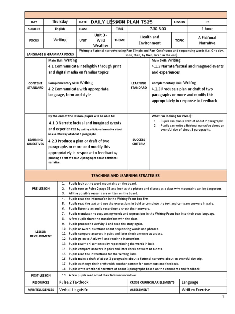 Form 1 Lesson 62 Writing | PDF | Narrative | Experience