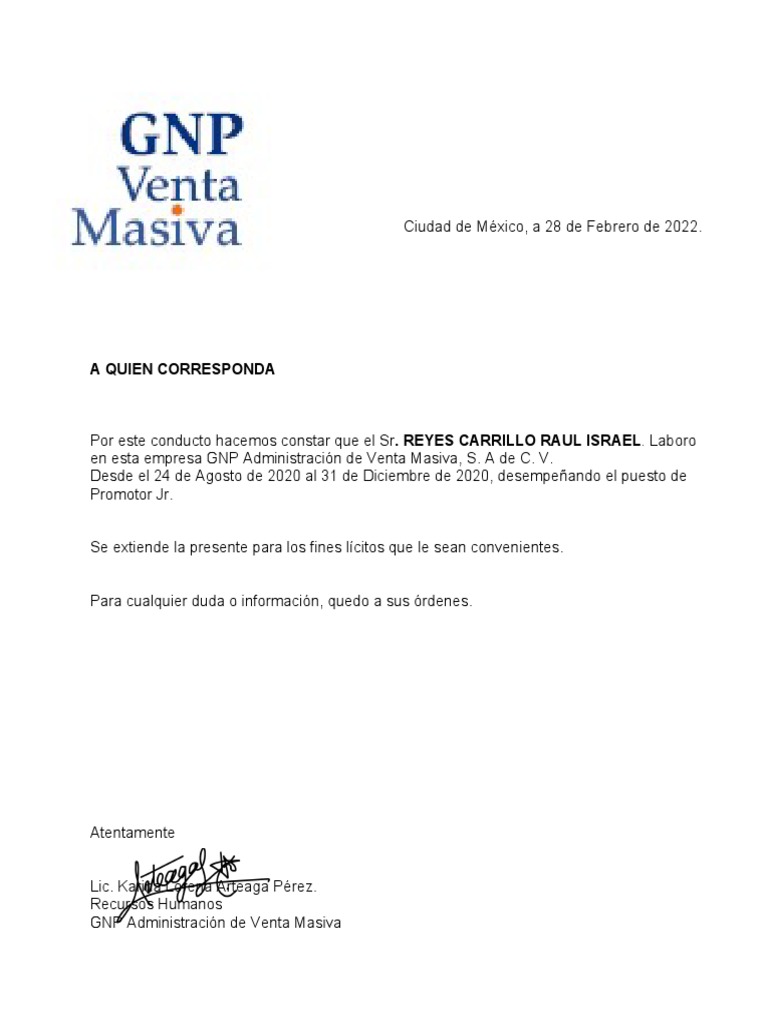 GNP Carta Recomendación 2023 Actual | PDF