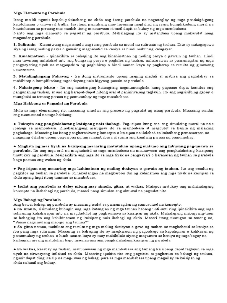 Mga Elemento NG Parabula | PDF