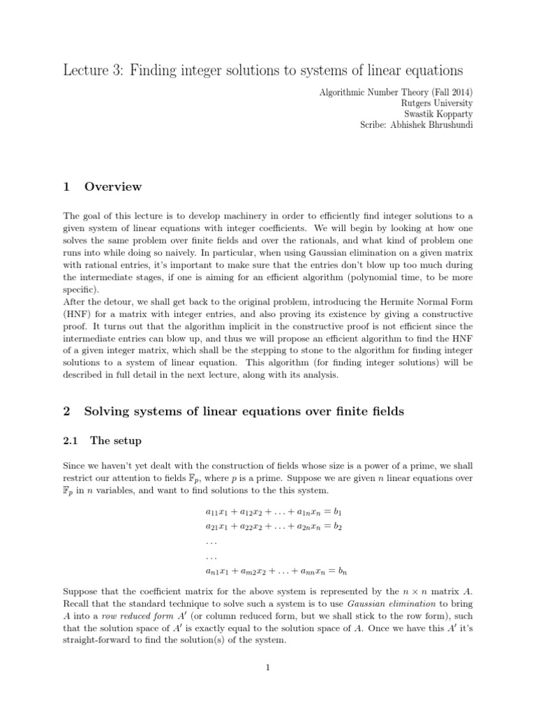 Lec3 PDF | PDF | Matrix (Mathematics) | System Of Linear Equations