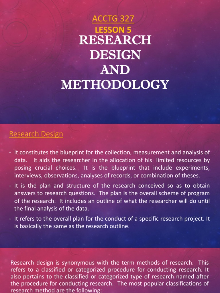 Lesson 5 - Research Design and Methodology (Rev) | PDF | Methodology ...