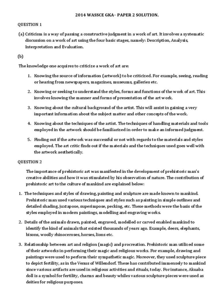 2014 Wassce Gka - Paper 2 Solution | PDF | Drawing | Sculpture