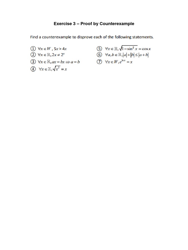 Exercise 3 Proof By Counterexample Pdf 
