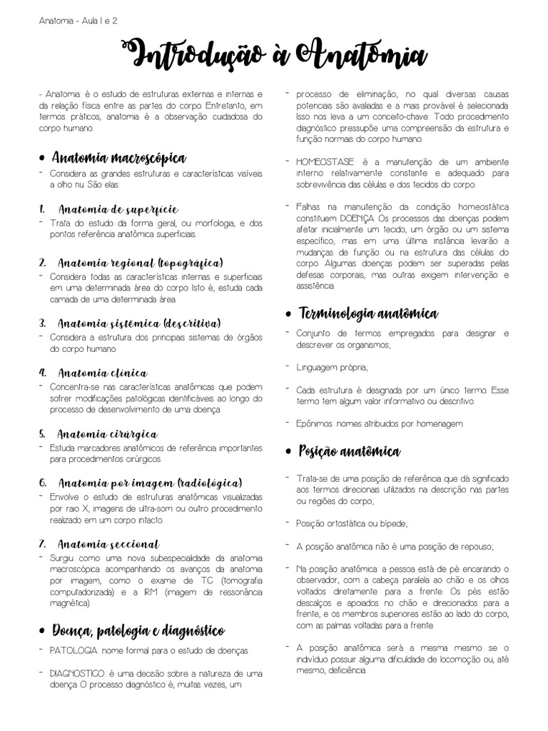 Anatomia Humana Aula 1 E 2 Pdf Anatomia Corpo Humano