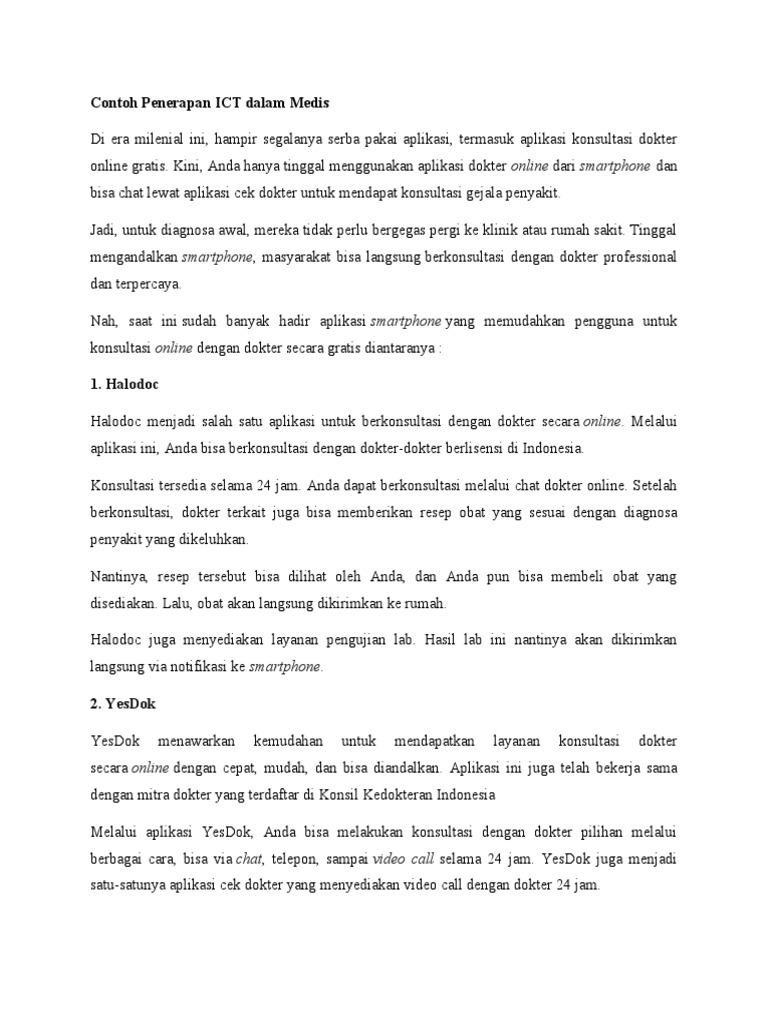 Contoh Penerapan ICT Dalam Medis | PDF