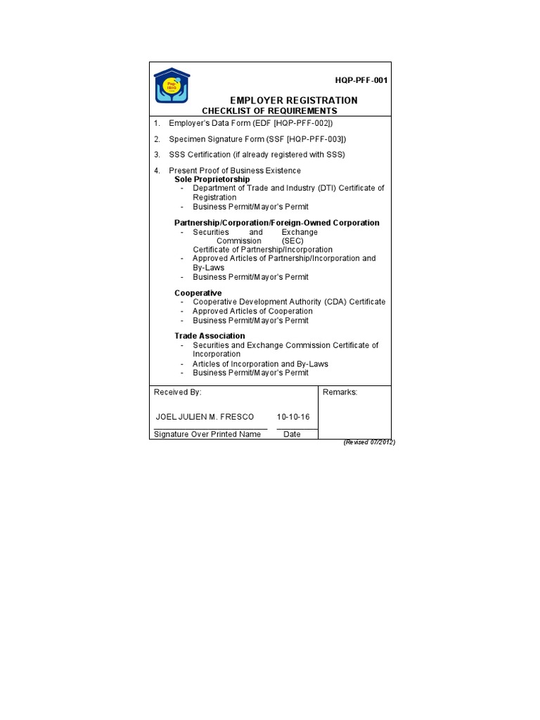 Employer Registration Requirements Checklist | PDF