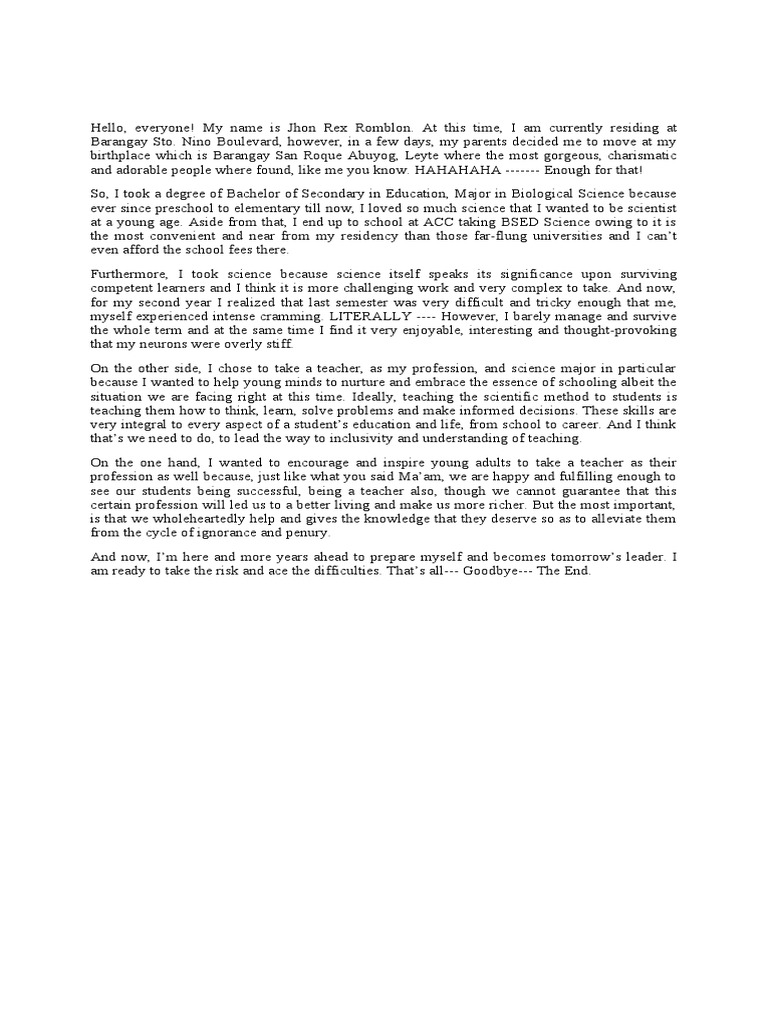 ProfEd Introduce Yourself - Script | PDF | Teachers | Science