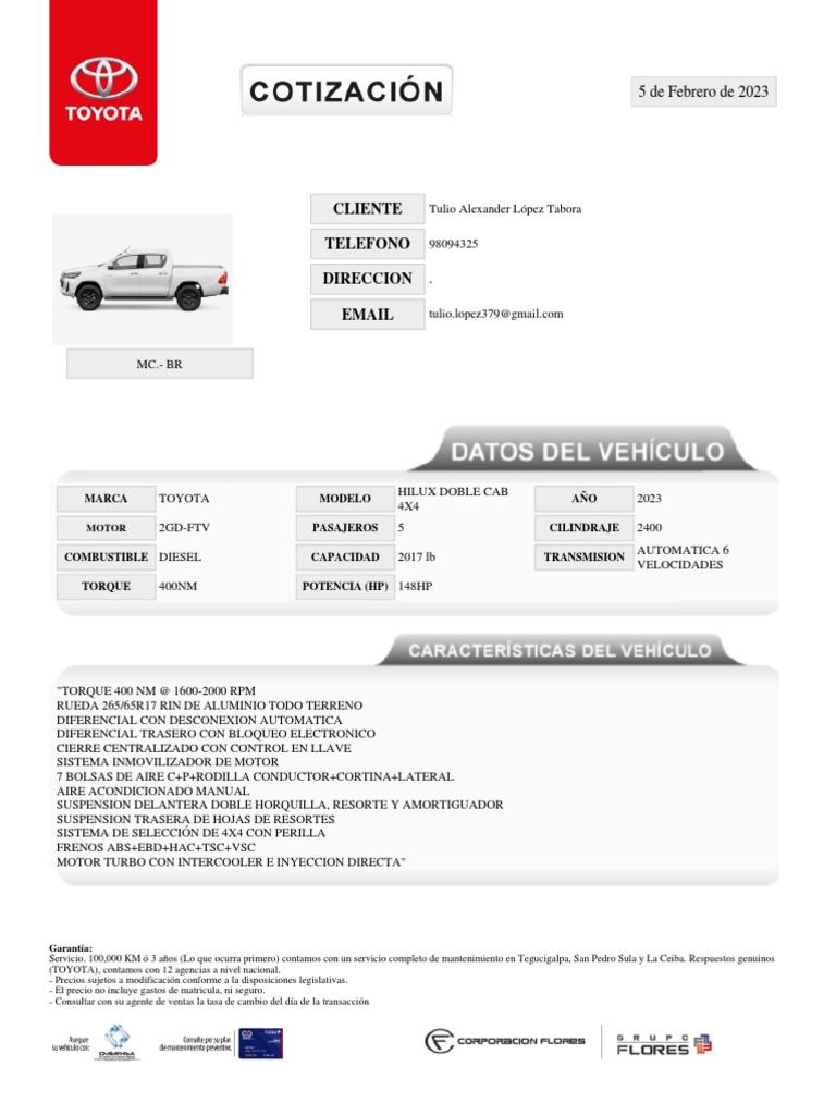 Cotización de Auto | PDF | Tracción en las cuatro ruedas | Tecnologías ...