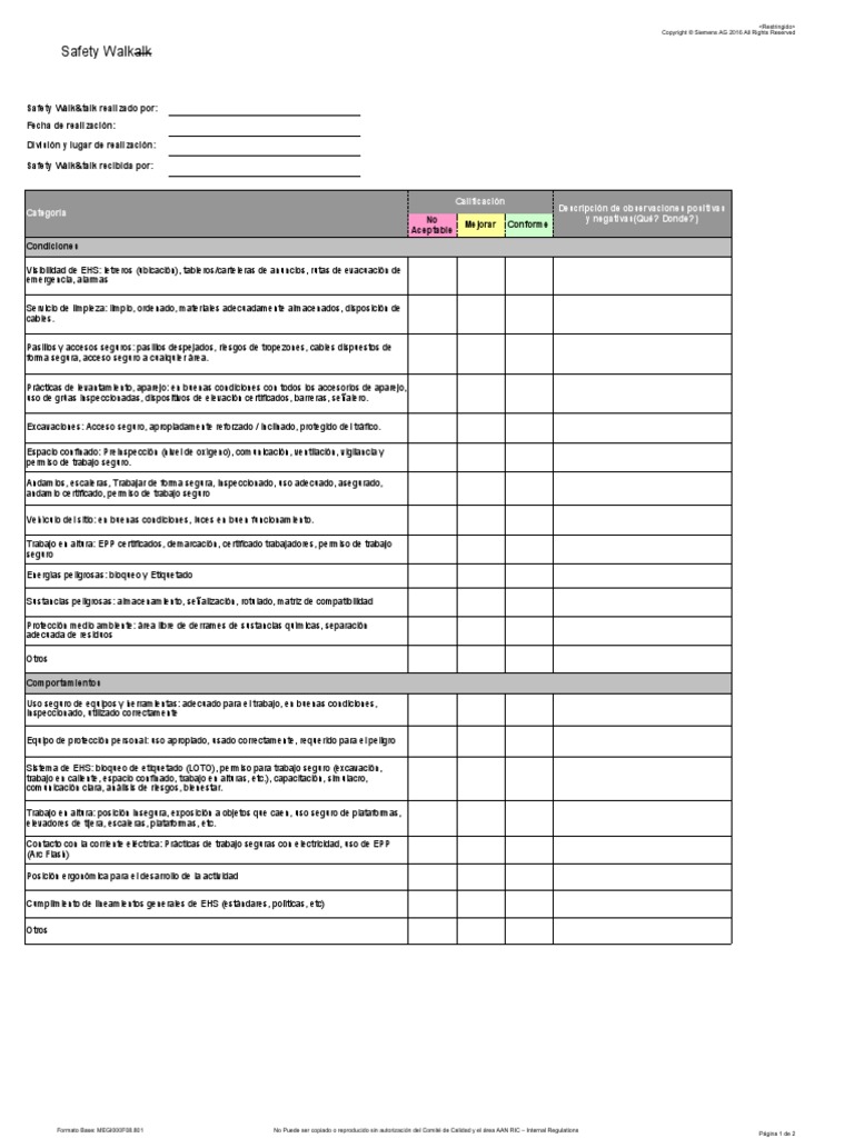 Anexo 78. Formato Check List Safety Walk | PDF