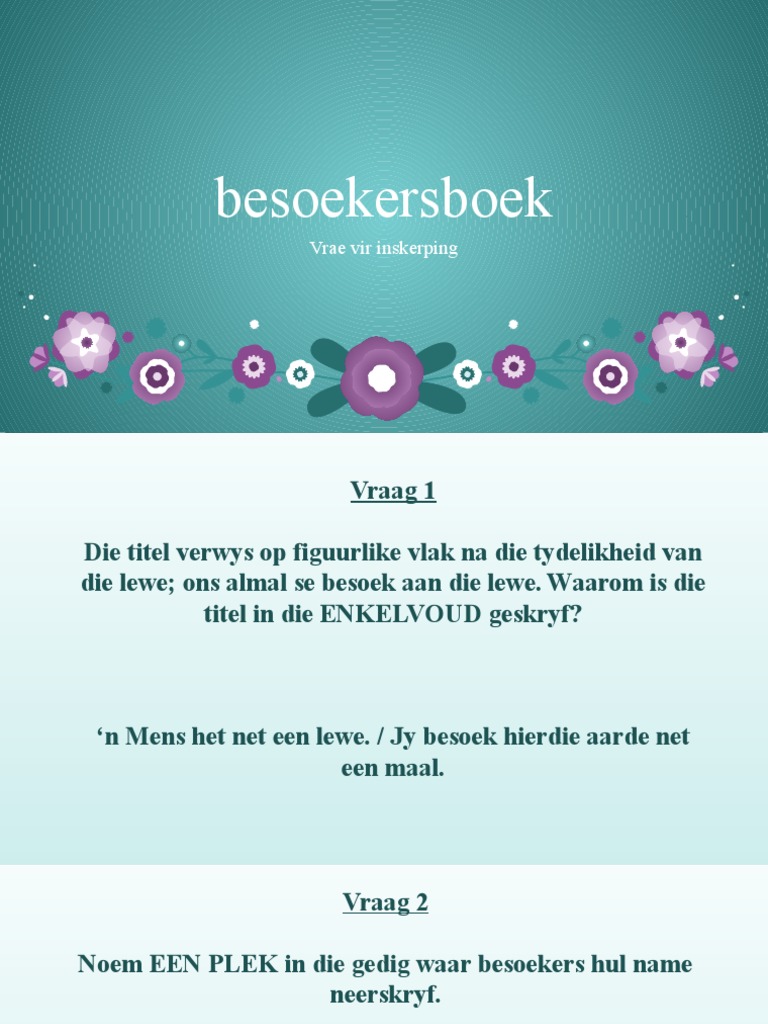 Besoekersboek Vrae Vir Inskerping | PDF