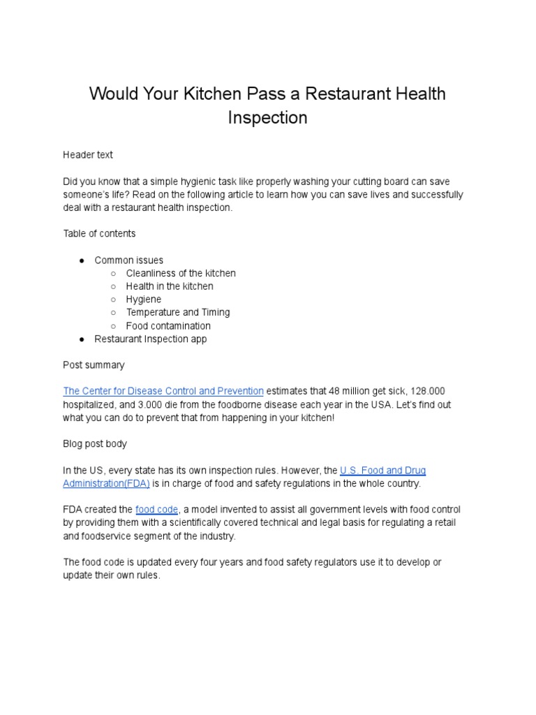 Would Your Kitchen Pass A Restaurant Health Inspection | PDF | Hand ...