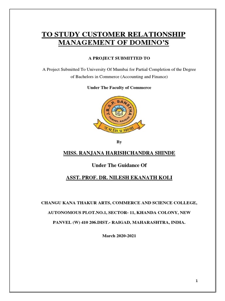 121-Black Book - Customer Relationship Management of Domino's RANJANA ...