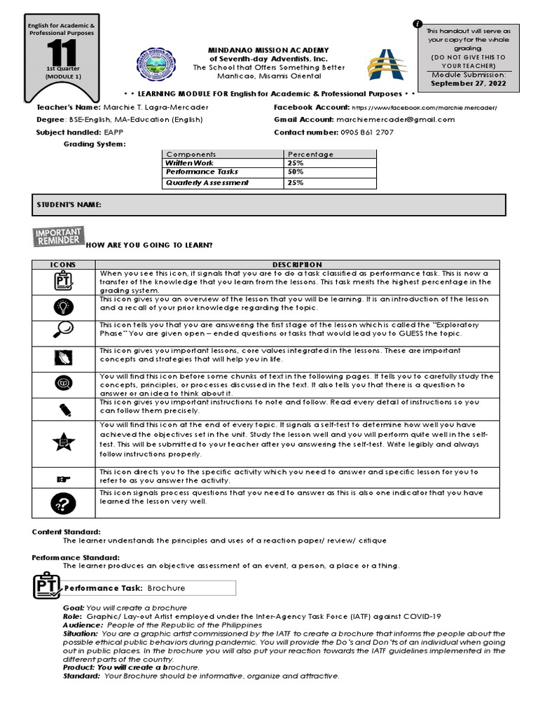 MODULE - pdf.EAPP Quarter 1 Module 1 | PDF | Essays | Critical Thinking MODULE - pdf.EAPP Quarter 1 Module 1 | PDF | Essays | Critical Thinking
