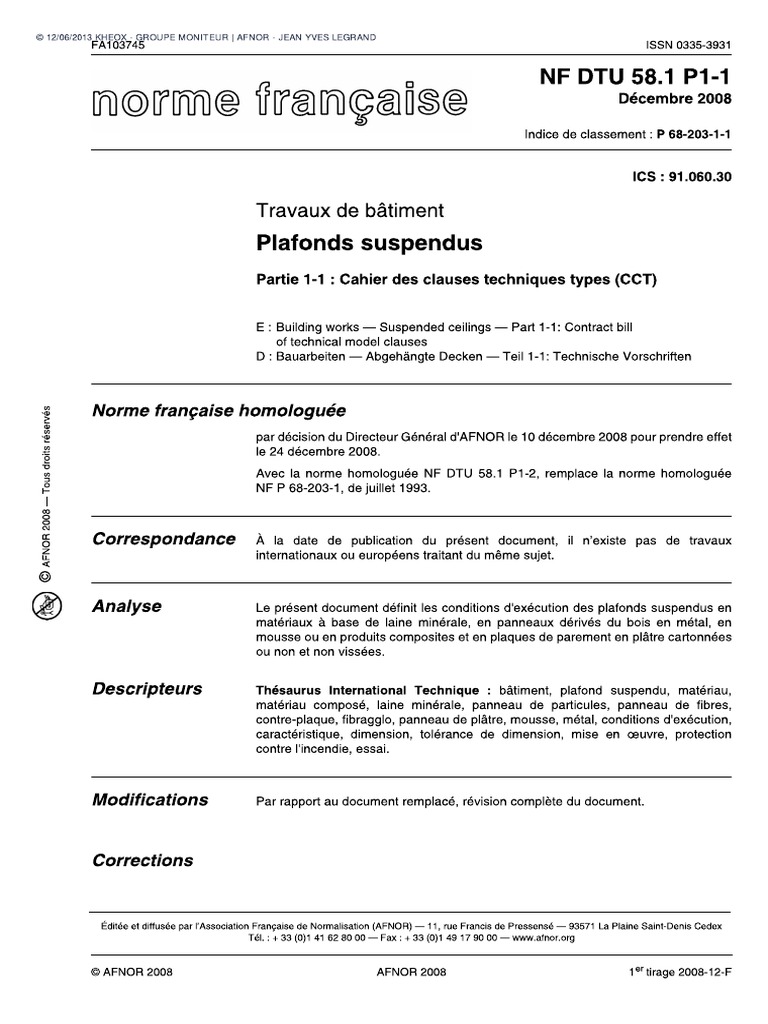 DTU 58.1 Plafonds Suspendus | PDF