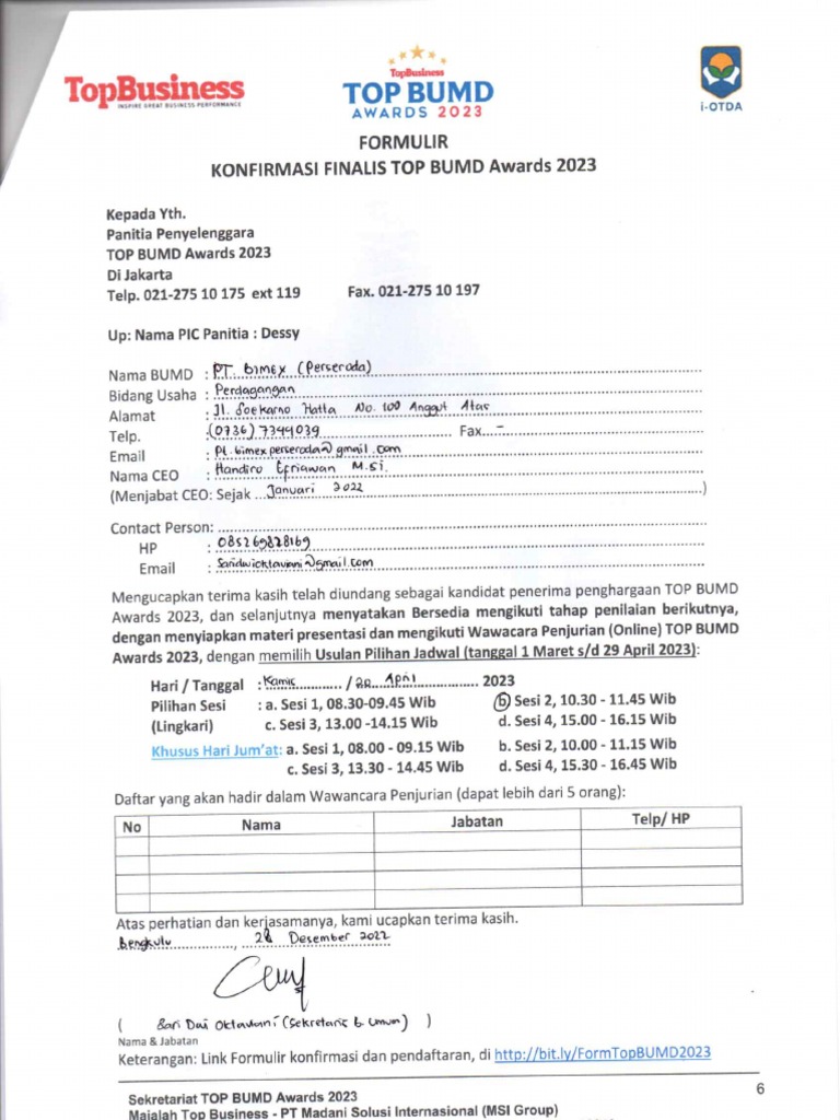Formulir Konfirmasi Top Bumd 20221228 - 09543390 | PDF