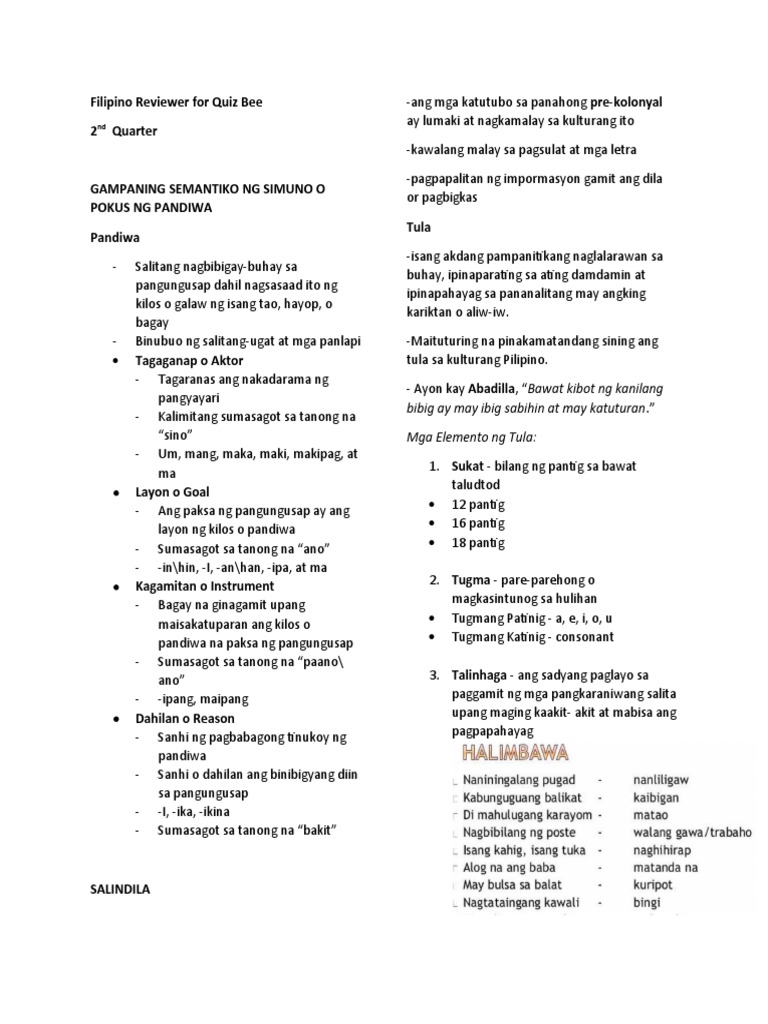 Filipino Reviewer For Quiz Bee | PDF