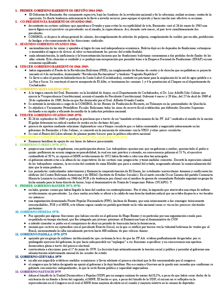 Primer Gobierno Barrientos Ortuño 1964 | PDF | Bolivia | Gobierno