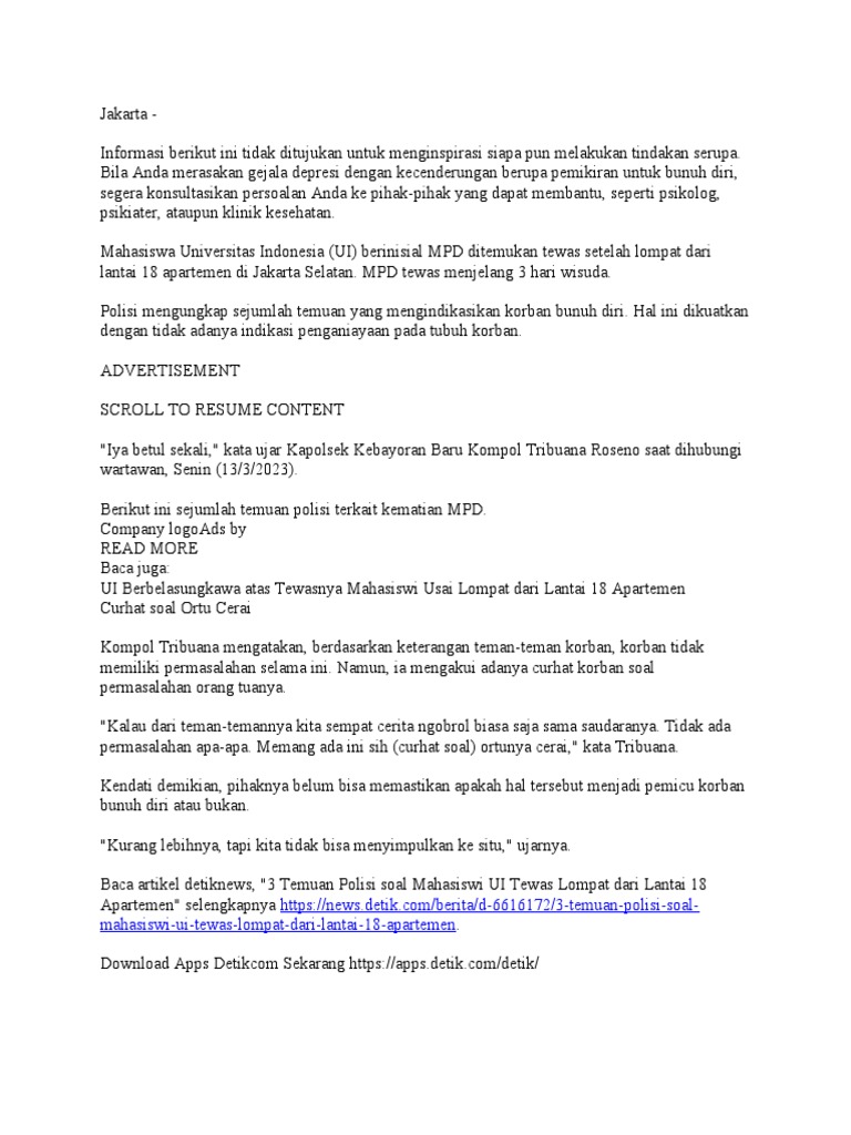 Berita Mahasiswi Ui | PDF