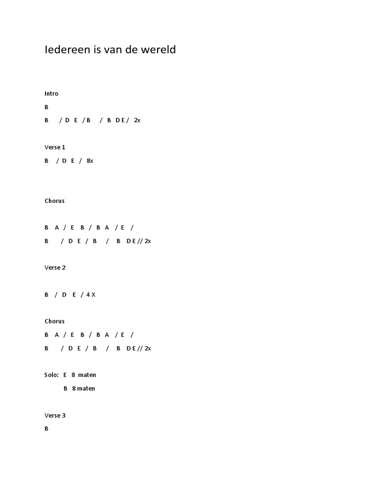 Iedereen Is Van de Wereld Chords | PDF