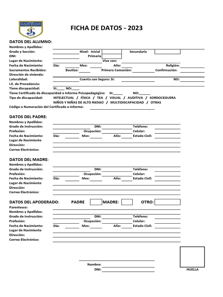 Ficha de Matrícula 2023 | PDF