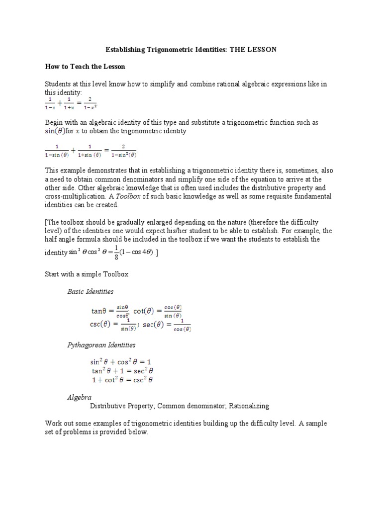 Establishing Trigonometric Identities: THE LESSON How To Teach The ...