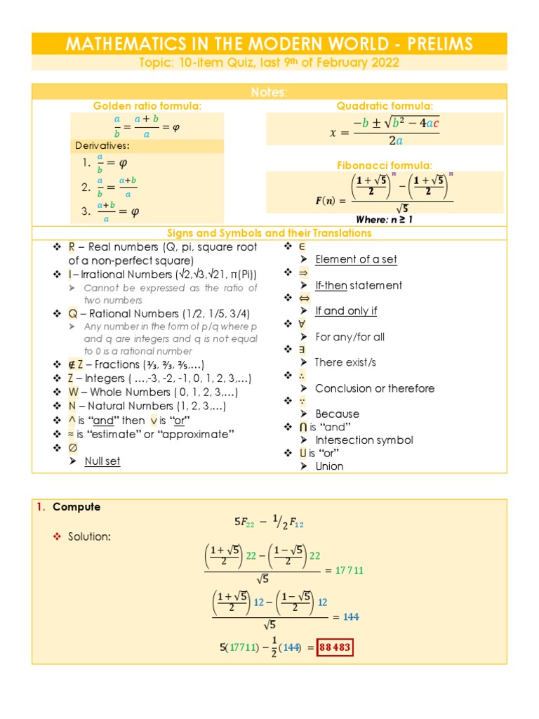MMW - Prelims | PDF | Numbers | Gallon