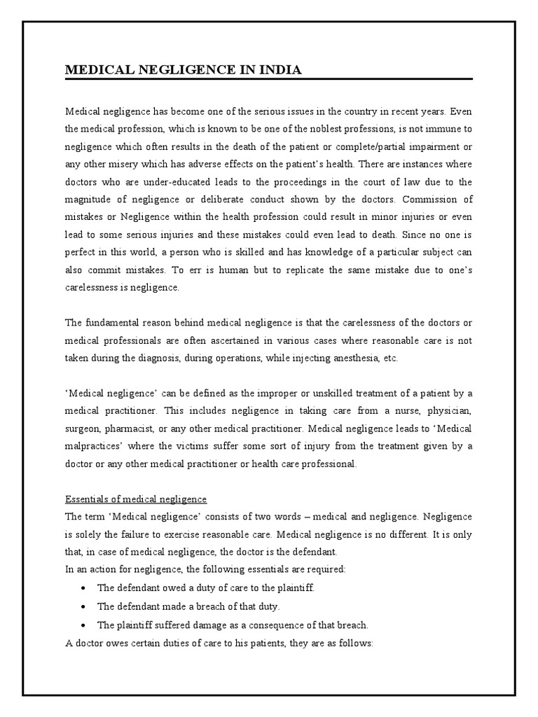 Medical Negligence Landmark Judgements in India | PDF | Negligence ...