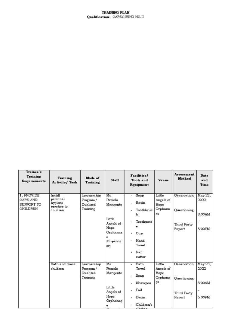 Training Plan | PDF | Health Care | Hygiene