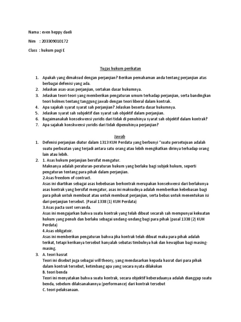 Tugas Hukum Perikatan Even Heppy Daeli | PDF