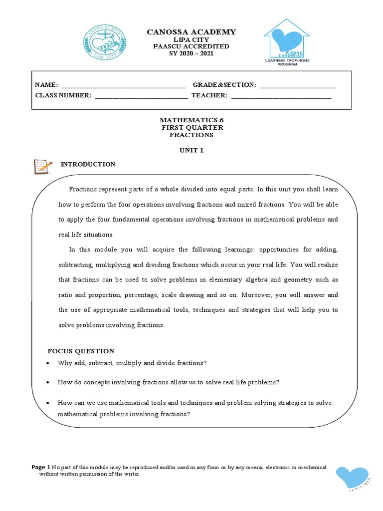 Module 1 - Grade 6 | PDF | Multiplication | Mathematics