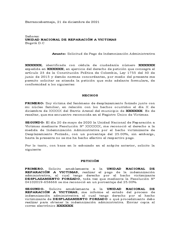 MODELO - Solicitud de Pago de Indemnización | PDF | Gobierno | Justicia MODELO - Solicitud de Pago de Indemnización | PDF | Gobierno | Justicia