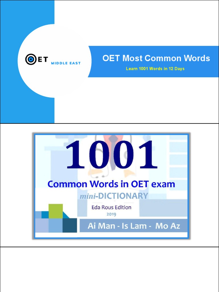 OET Most Common Words: Learn 1001 Words in 12 Days | PDF