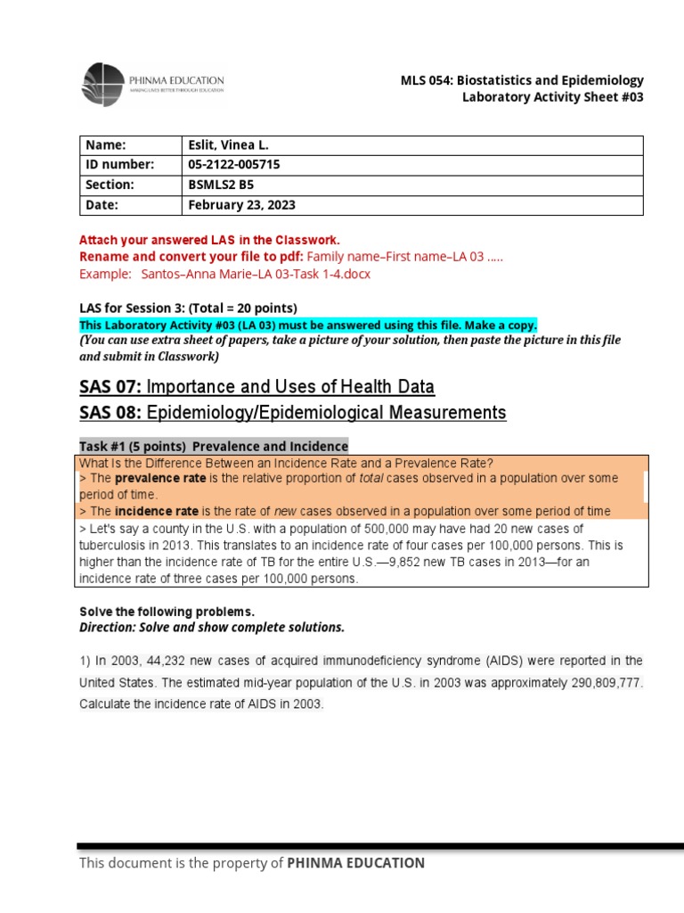 Eslit-Vinea-LA 03 Task #1-4 | PDF | Incidence (Epidemiology) | Mortality Rate