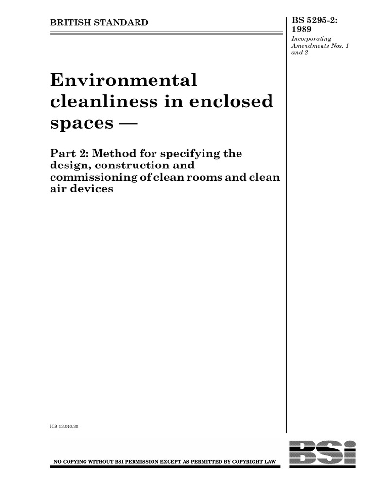 BS 5295 Part 2 1989.enviro Cleanliness in Encl Spaces - Spec Clean ...