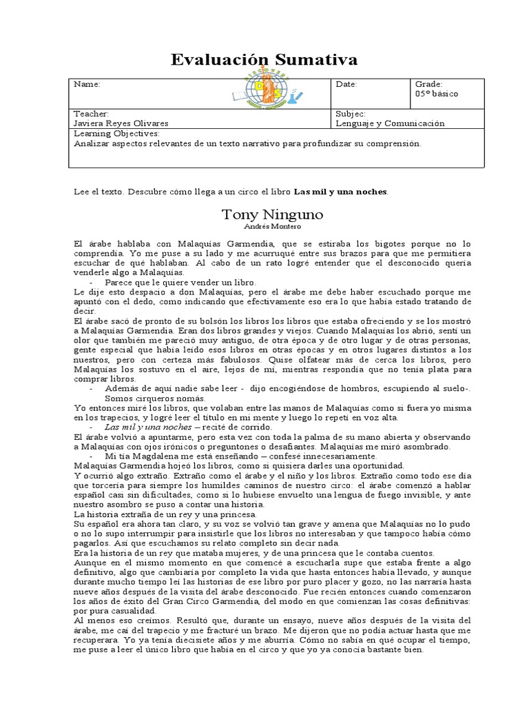 Evaluacion Sumativa Lenguaje Y Comunicación Pdf 7539