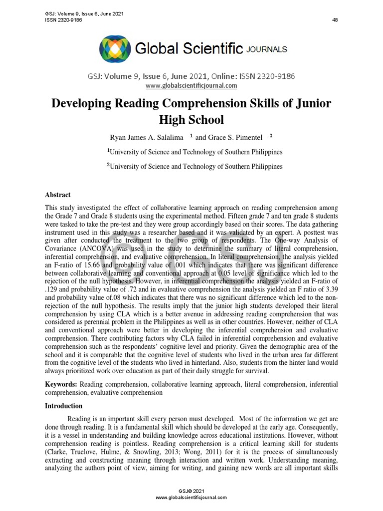 Developing Reading Comprehension Skills of Junior High School | PDF ...