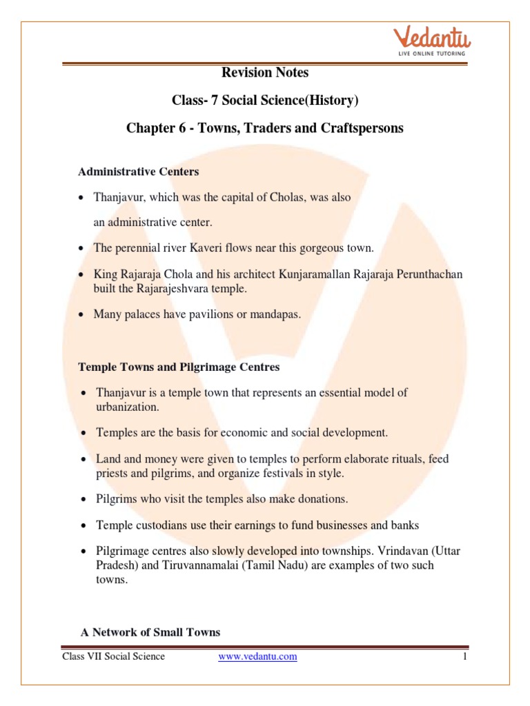 CBSE Class 7 History Chapter 6 Notes - Towns, Traders and Craftsperson ...