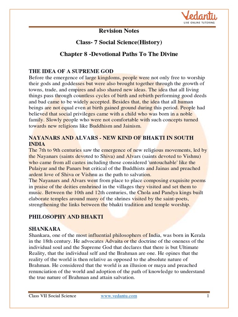 CBSE Class 7 History Chapter 8 Notes - Devotional Paths To The Divine ...
